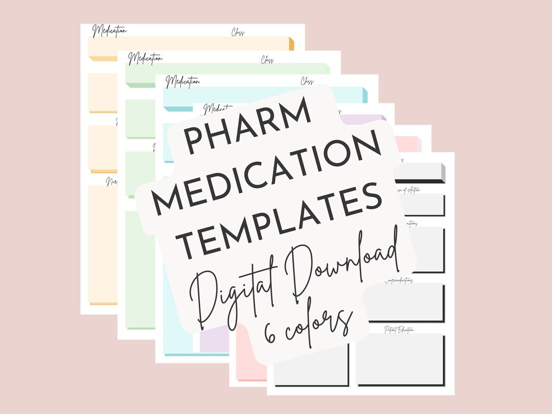 Nursing Pharmacology Medication Template; 6 Colors, 6 Page PDF Digital ...