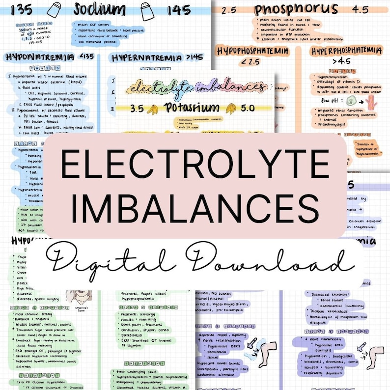 Electrolytes Nursing Notes: Colorful Study Guide (PDF Digital Download ...