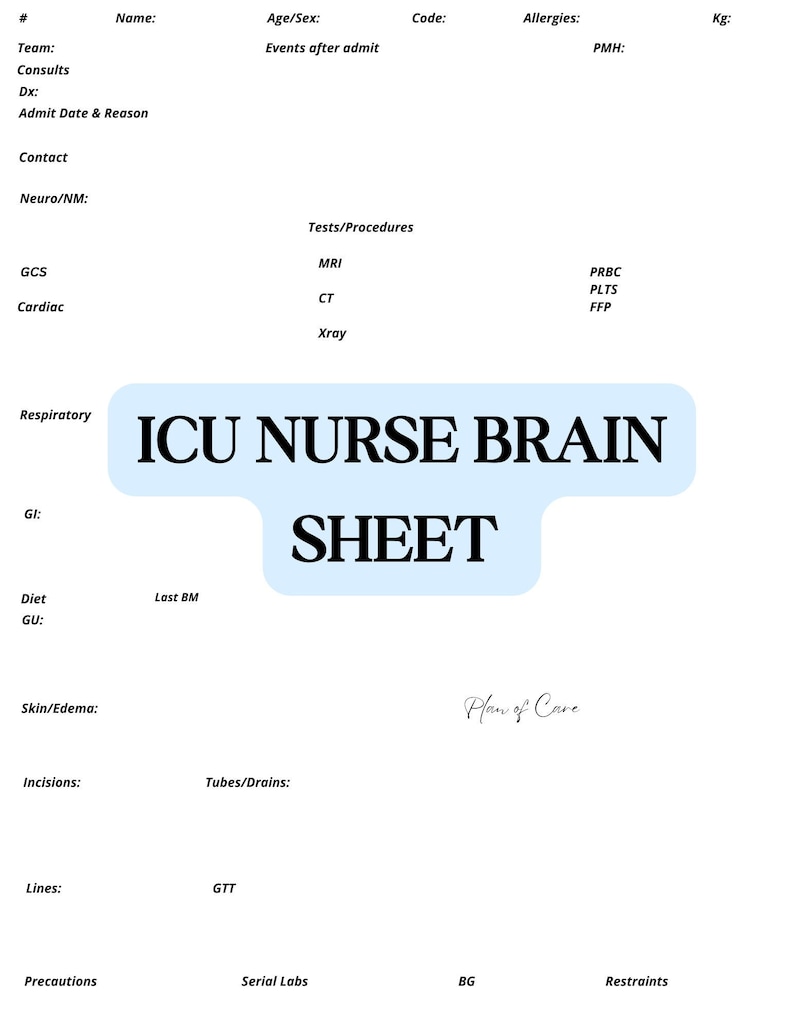 ICU Simple Report Sheet; Nurse's Brain, PDF Printable Digital Download ...