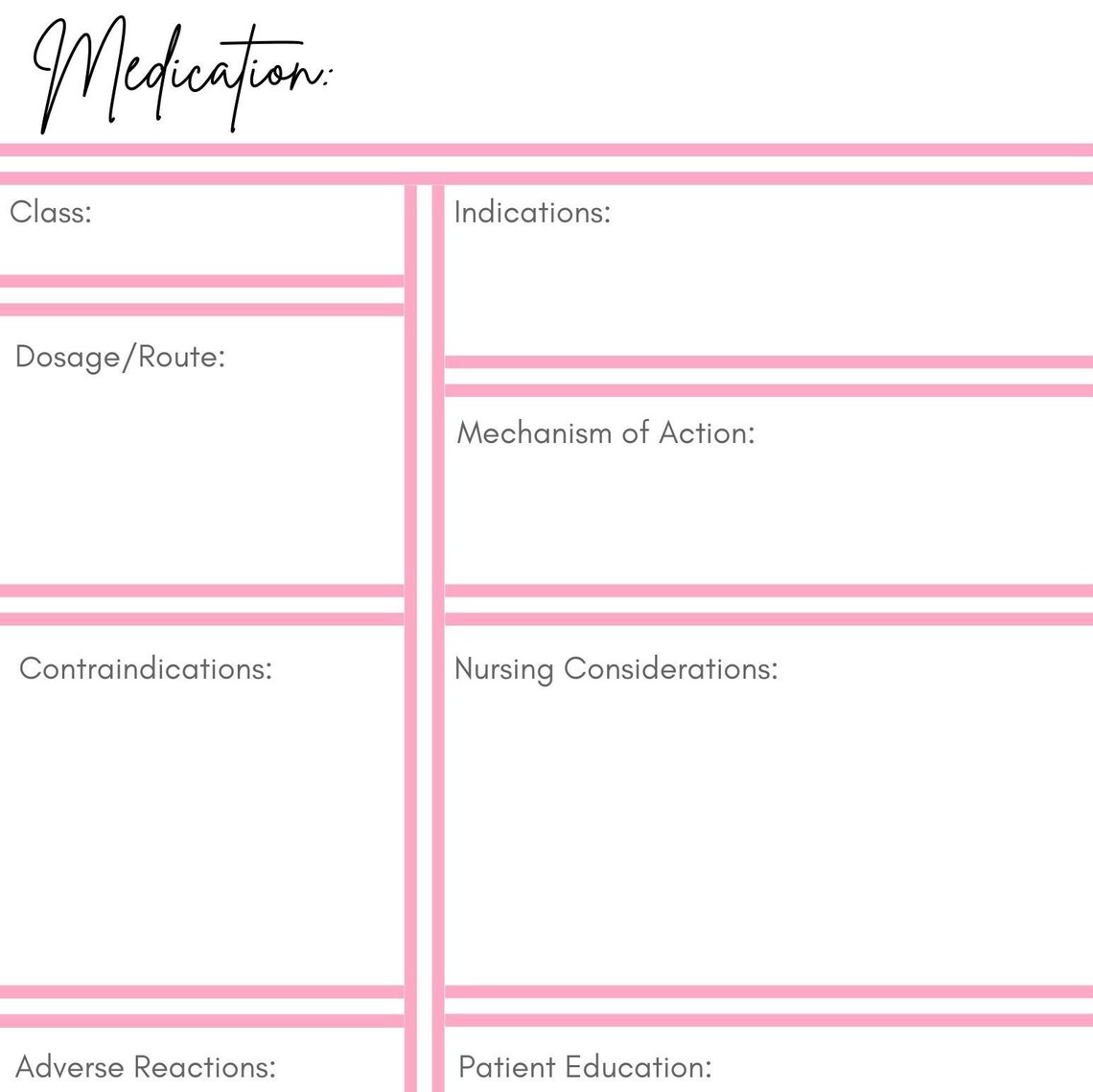 PHARMACOLOGY Medication Template, Nursing School Guide, Drugs, Med-surg ...