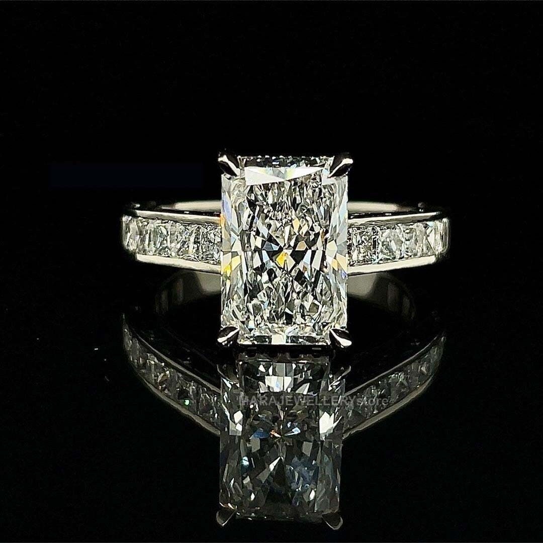 Crushed Ice Radiant Cut Ring 7.088 TCW Colorless Moissanite Engagement ...