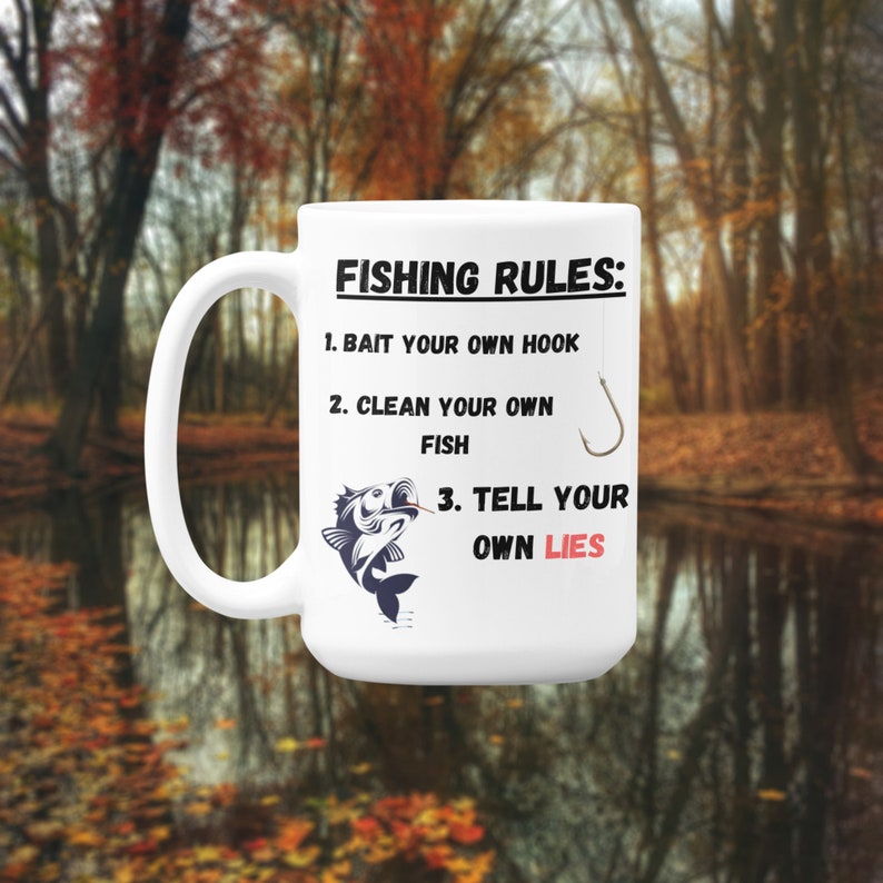 FUNNY FISHING MUG Outdoor Mug Fishing Rules Funny Coffee Mug Funny ...