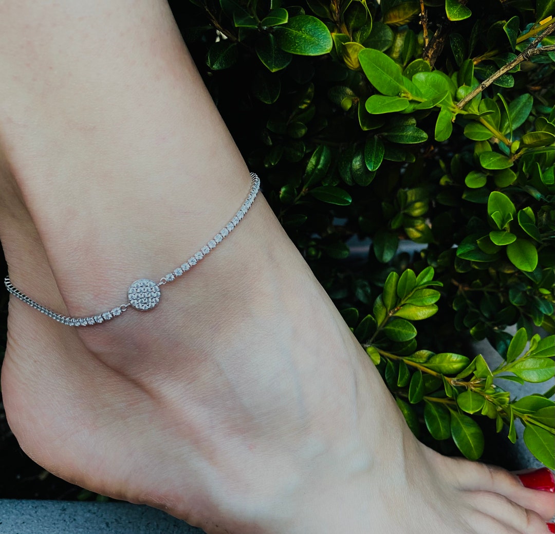 Foot Silver Anklet Bracelet | Tennis Anklet Bracelet | Leg Bracelet ...