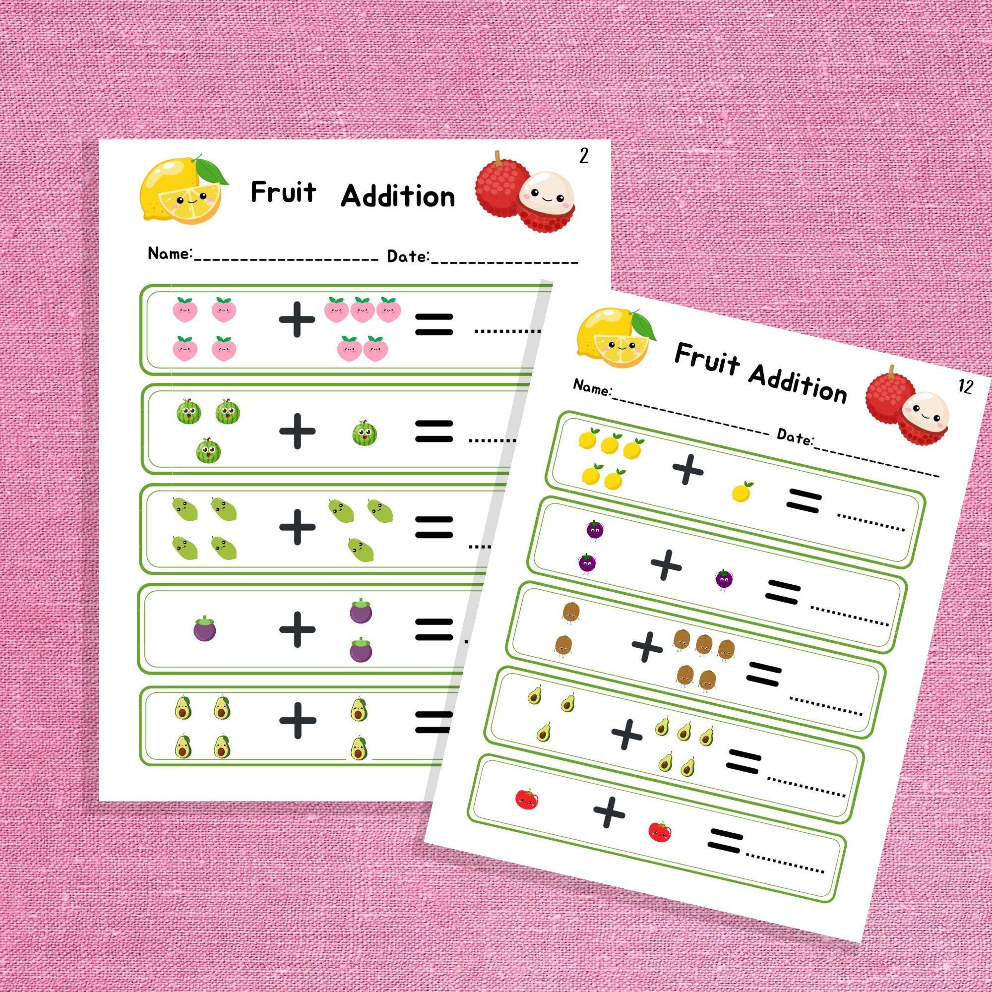 Addition up to 10 With Fruit Worksheets. - Etsy