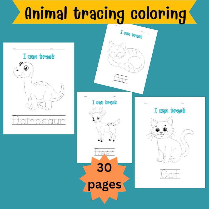 Animals Tracing Coloring Pages for Kids. (30 Pages) - Etsy