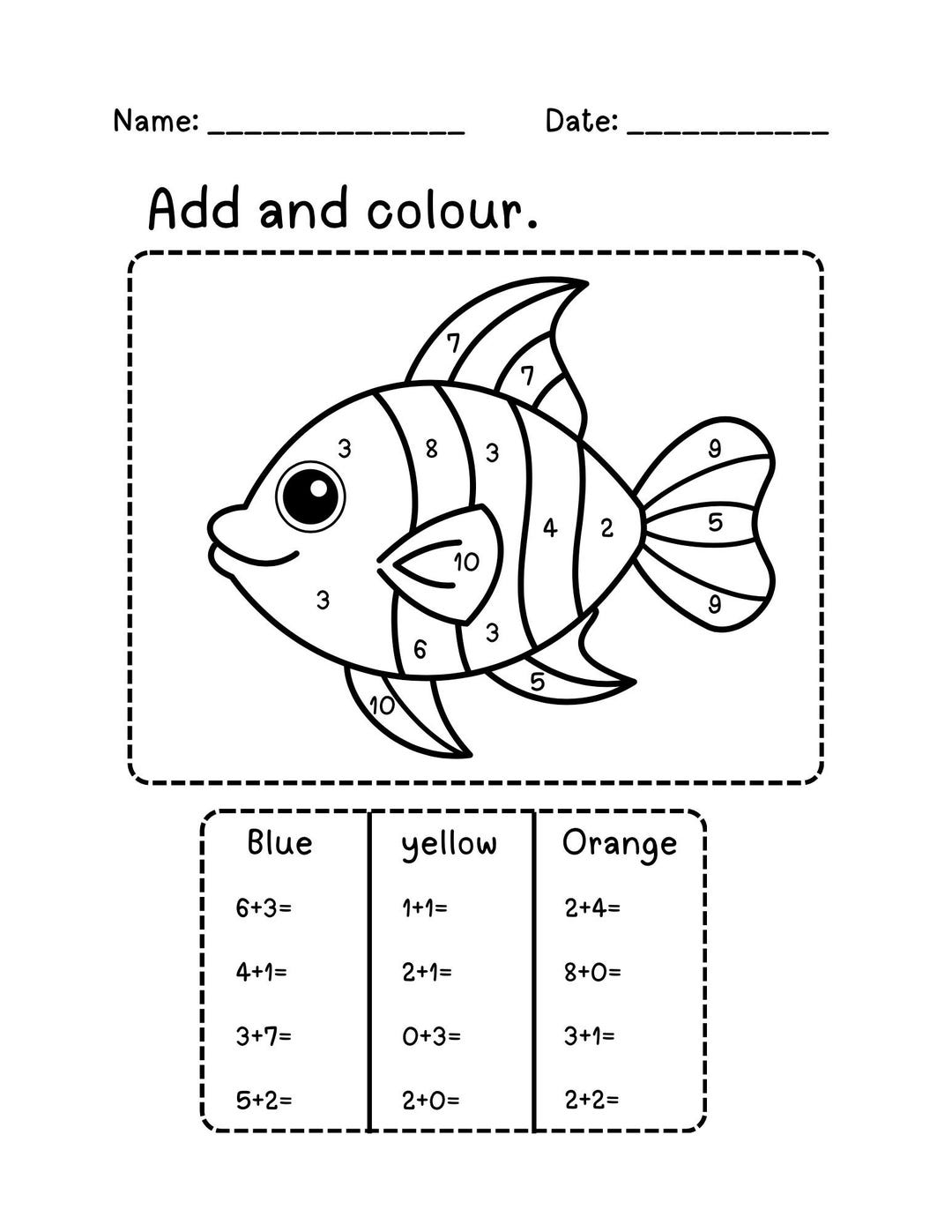 Add and Color by Number Pdf Print. - Etsy