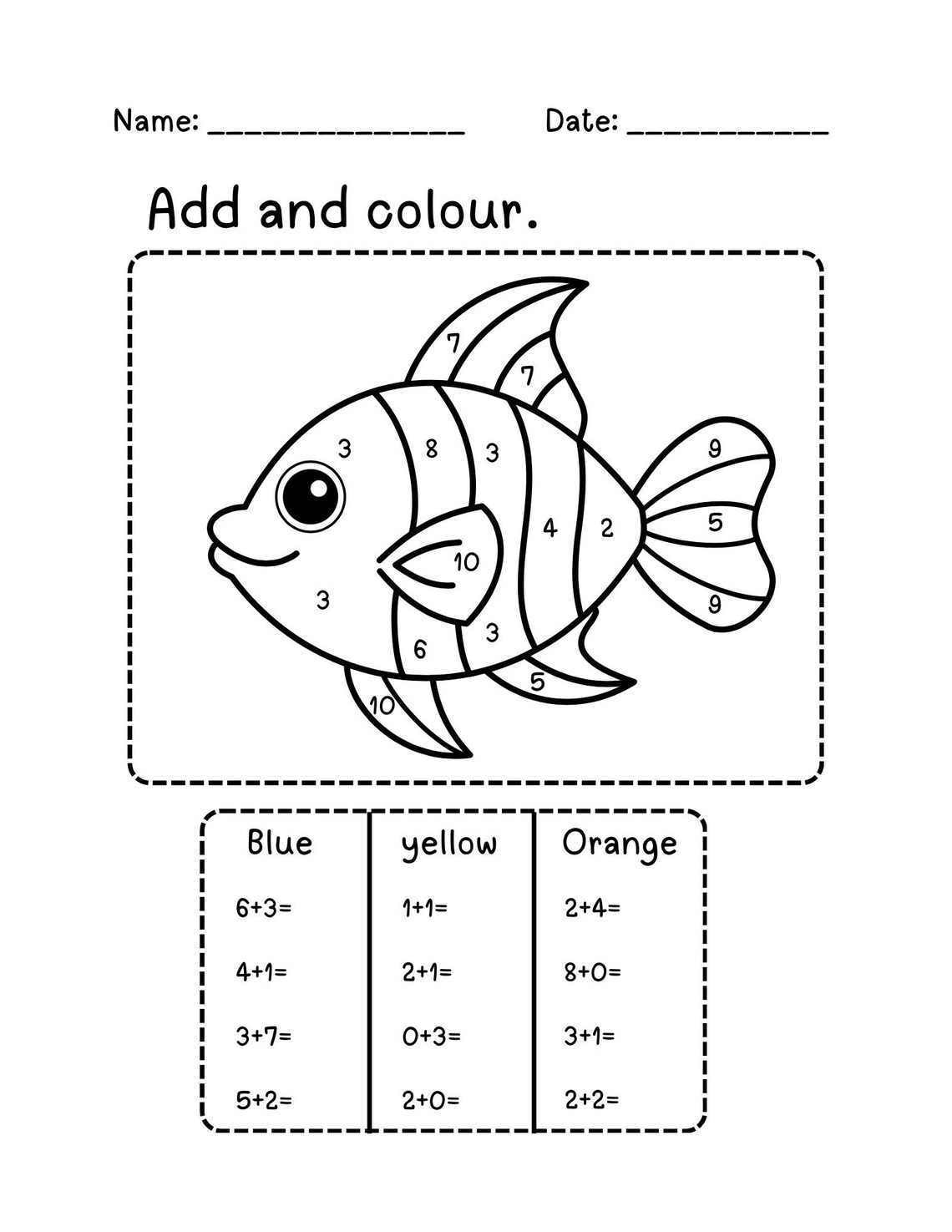 Add and Color by Number Pdf Print. - Etsy