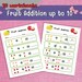 Addition up to 10 With Fruit Worksheets. - Etsy