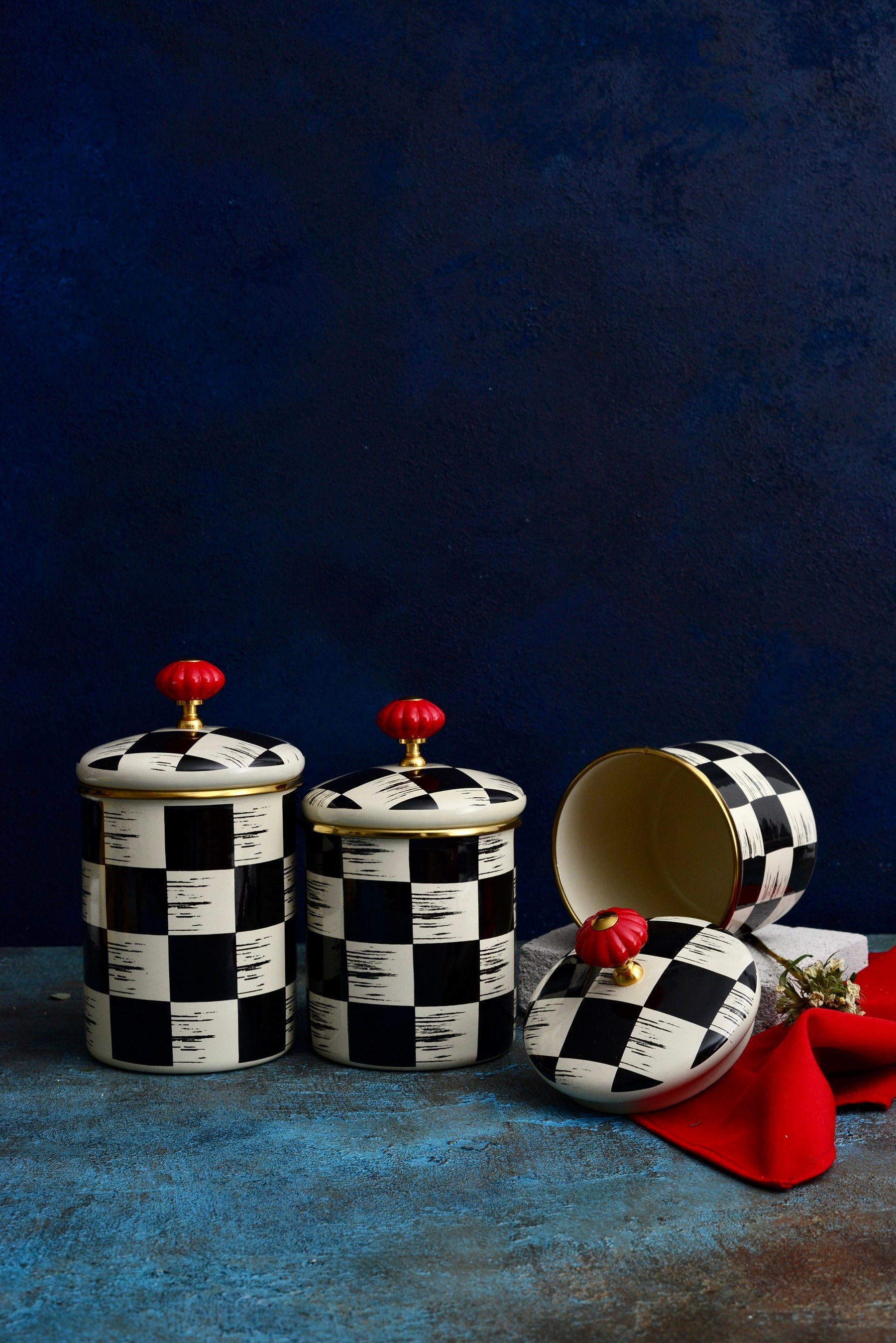 Checkered Enamel 3-piece Jar Set - Etsy