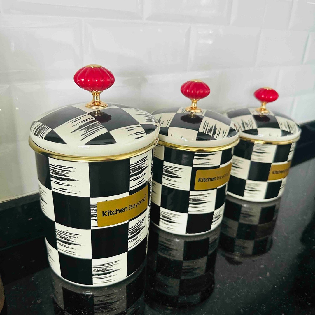 Checkered Enamel 3-piece Jar Set - Etsy