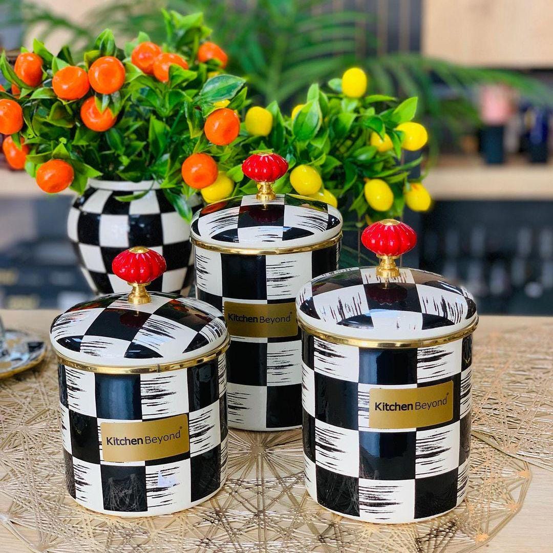 Checkered Enamel 3-piece Jar Set - Etsy