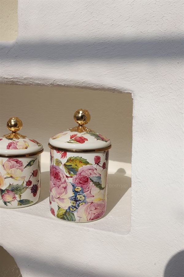 Gold Rose Pink Enamel Jar , Your Sugar Spice Cookie Jar - Etsy
