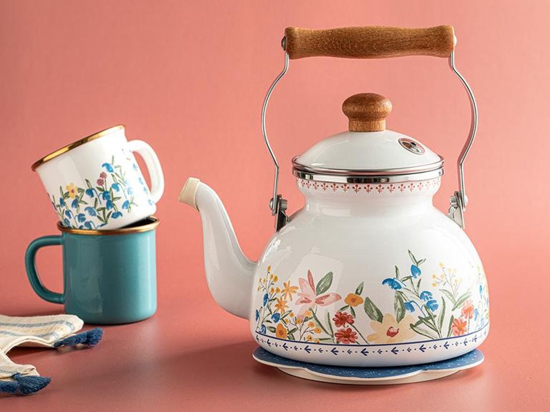 Flower Spree Enamel Teapot 2.4 Lt White LATEST STOCKS - Etsy