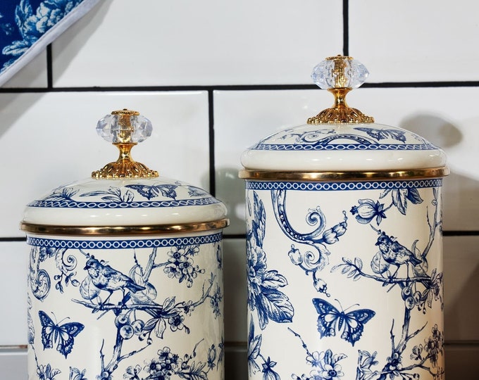 Blue Vintage Enamel Jar ,sugar Spice Cookie Jar - Etsy