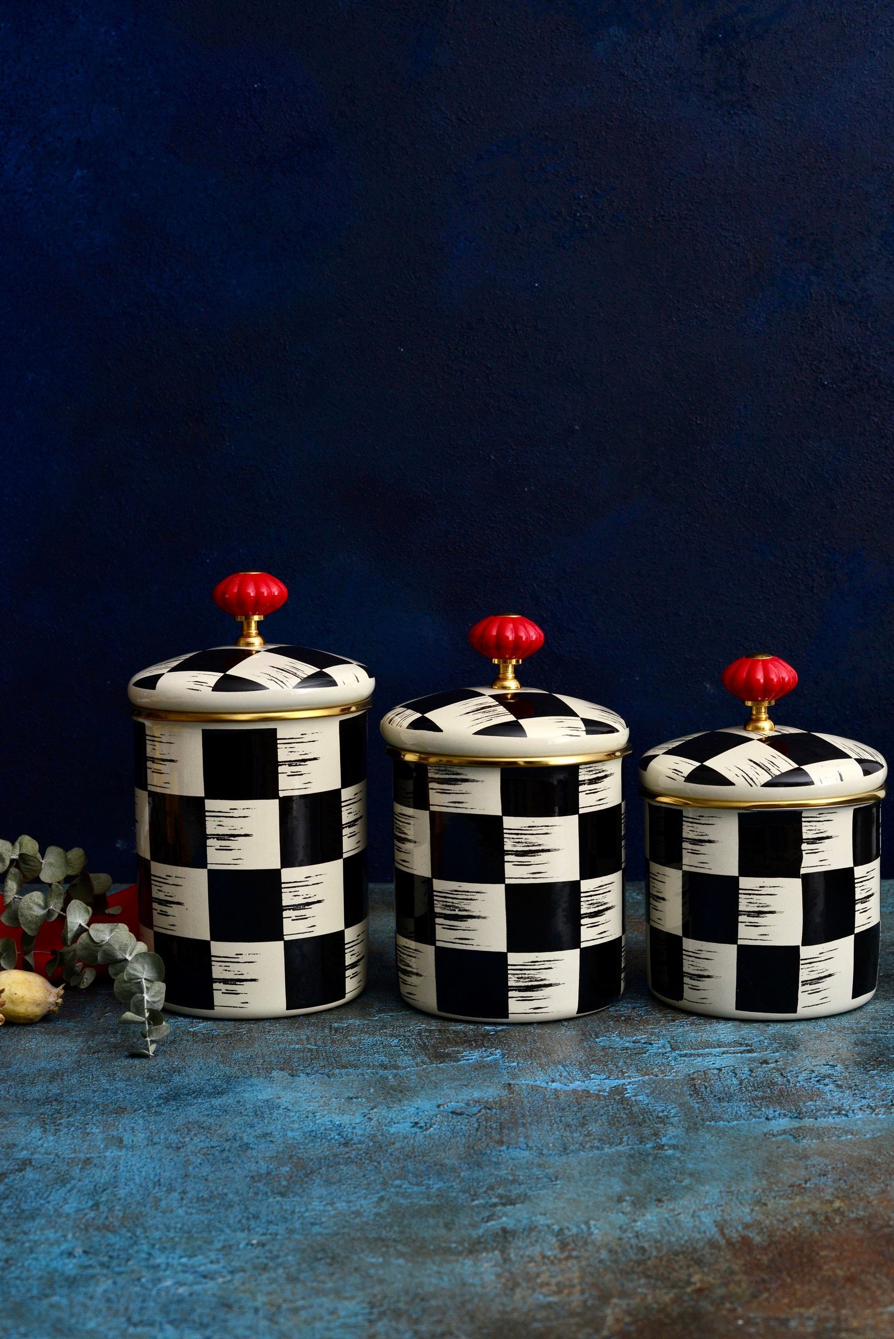 Checkered Enamel 3-piece Jar Set - Etsy