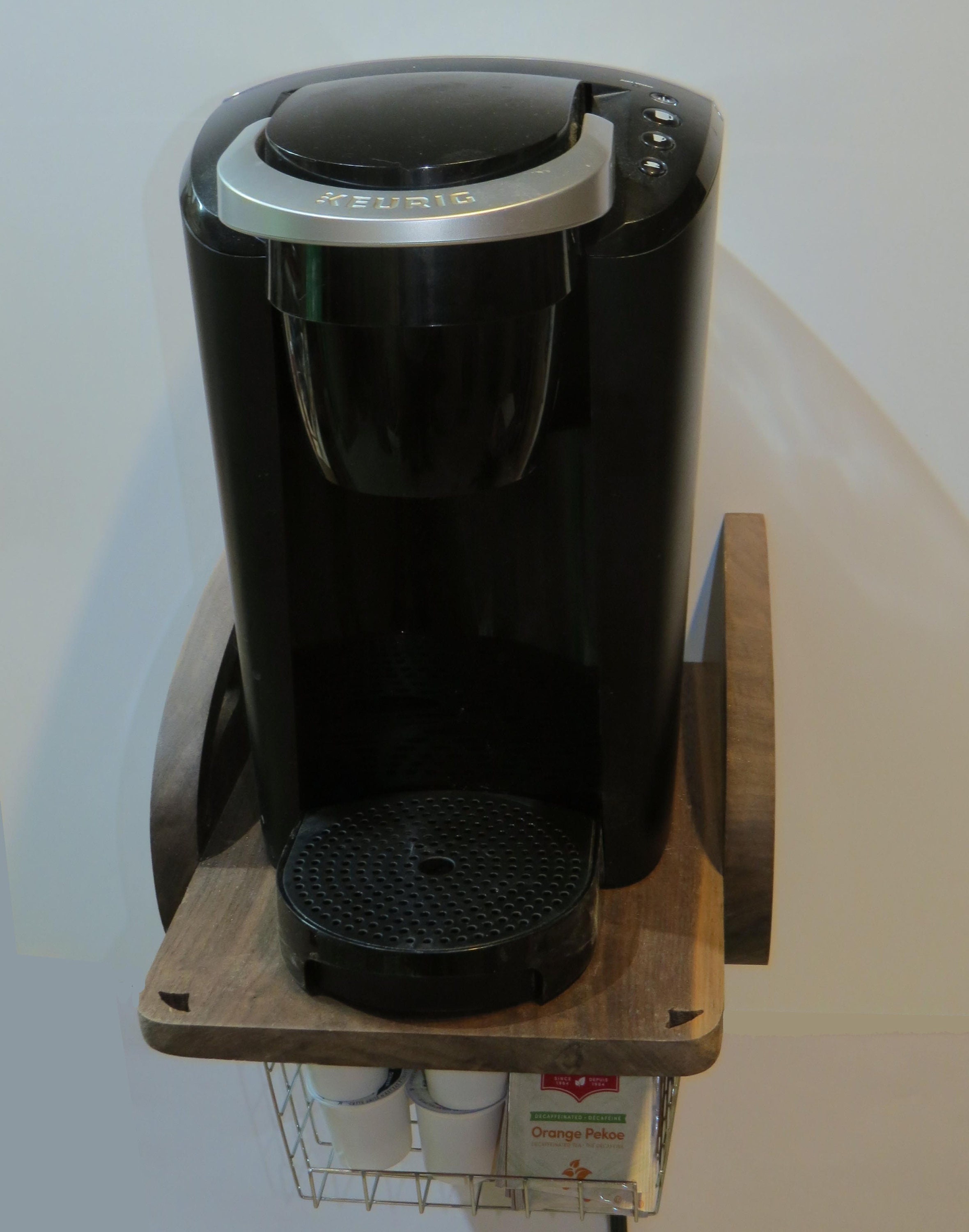 Coffee Station, Wall Mount Coffee Shelf With Hanging Wire Basket ...