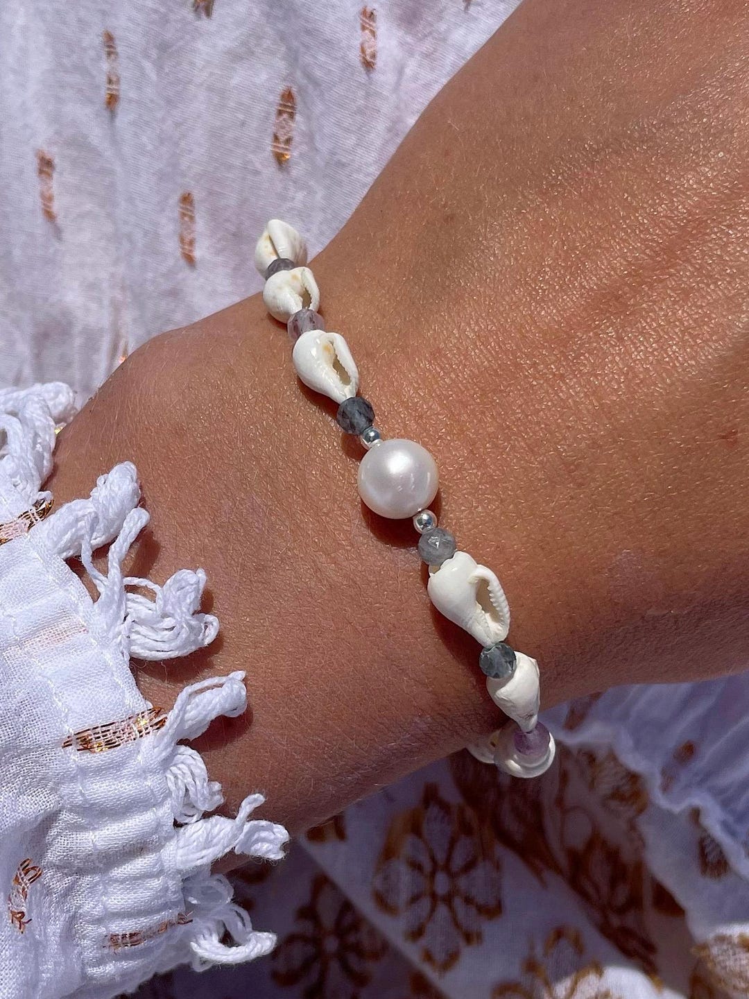 Seashell, Fresh Water Pearl, Fluorite Bracelet, Seashell Bracelet ...