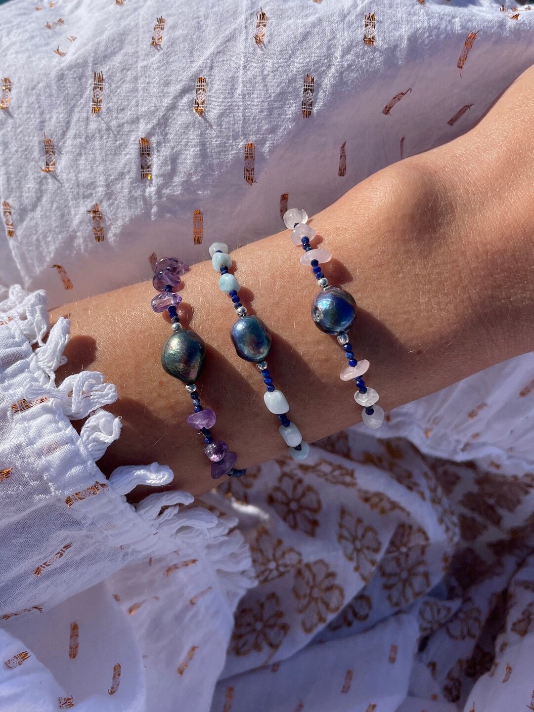 Amethyst Larimar Rose Quartz Fresh Water Pearl And Lapis Lazuli