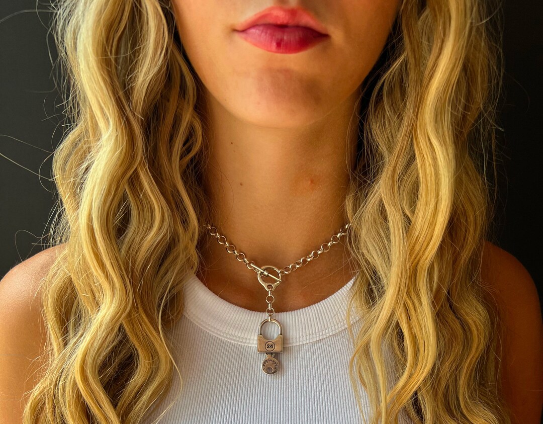 Lock and Key Necklace, Padlock Choker Necklace, Silver Necklace ...