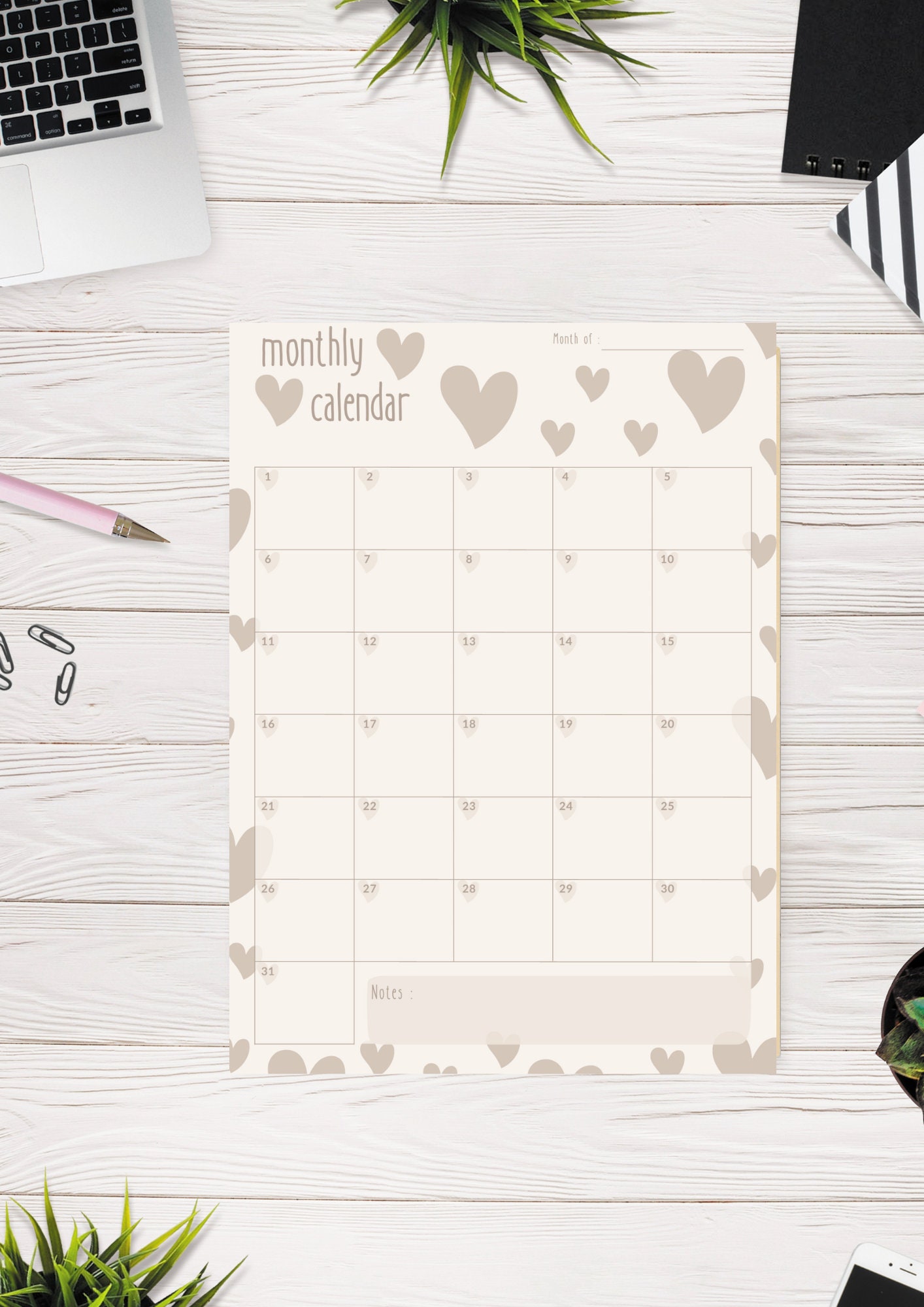 Mothly Planner Calendar PDF Monthly Plan Printable Digital Download ...
