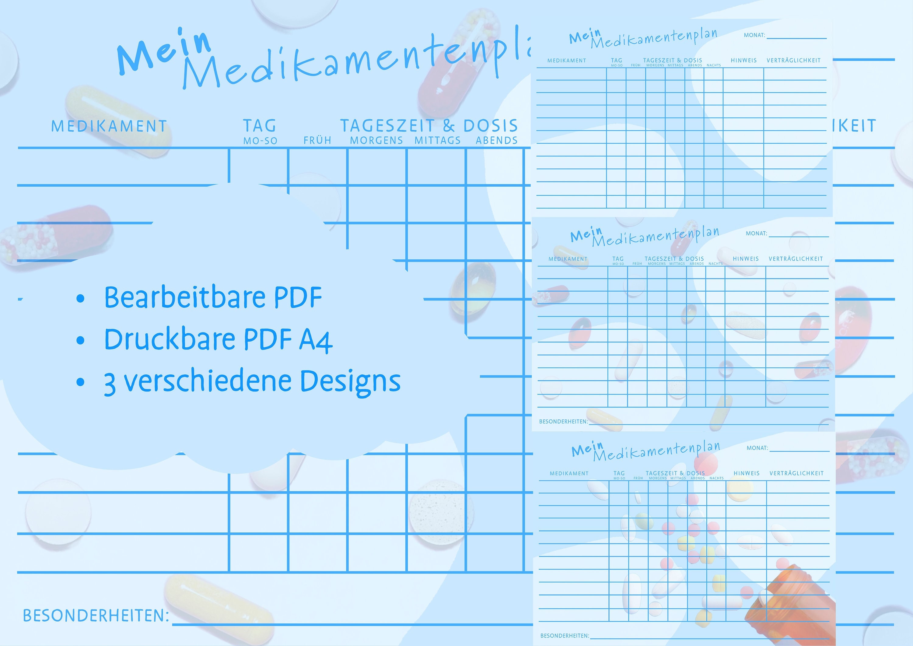 Medikamentenplan - Behalte den Überblick | Tabletten und Medikamente | Blau | Medikamentenliste ...