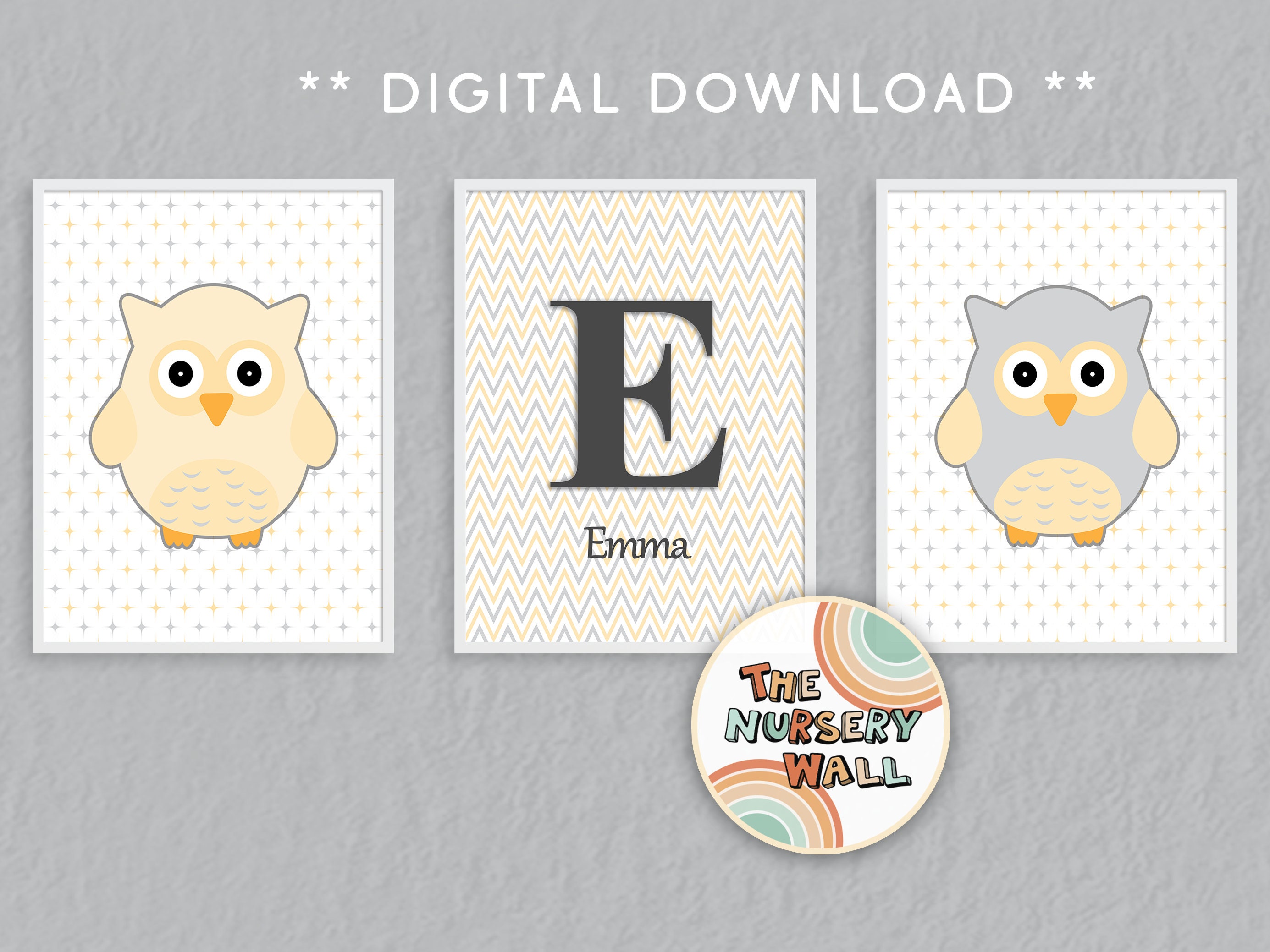 Custom Printable Name Wall Art Print Owl Nursery Decor Kids Room Wall ...
