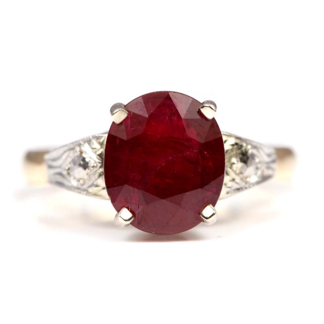 18K Gold 2.26 CT Ruby Engagement Ring With 18K White Gold Accents, Ruby ...