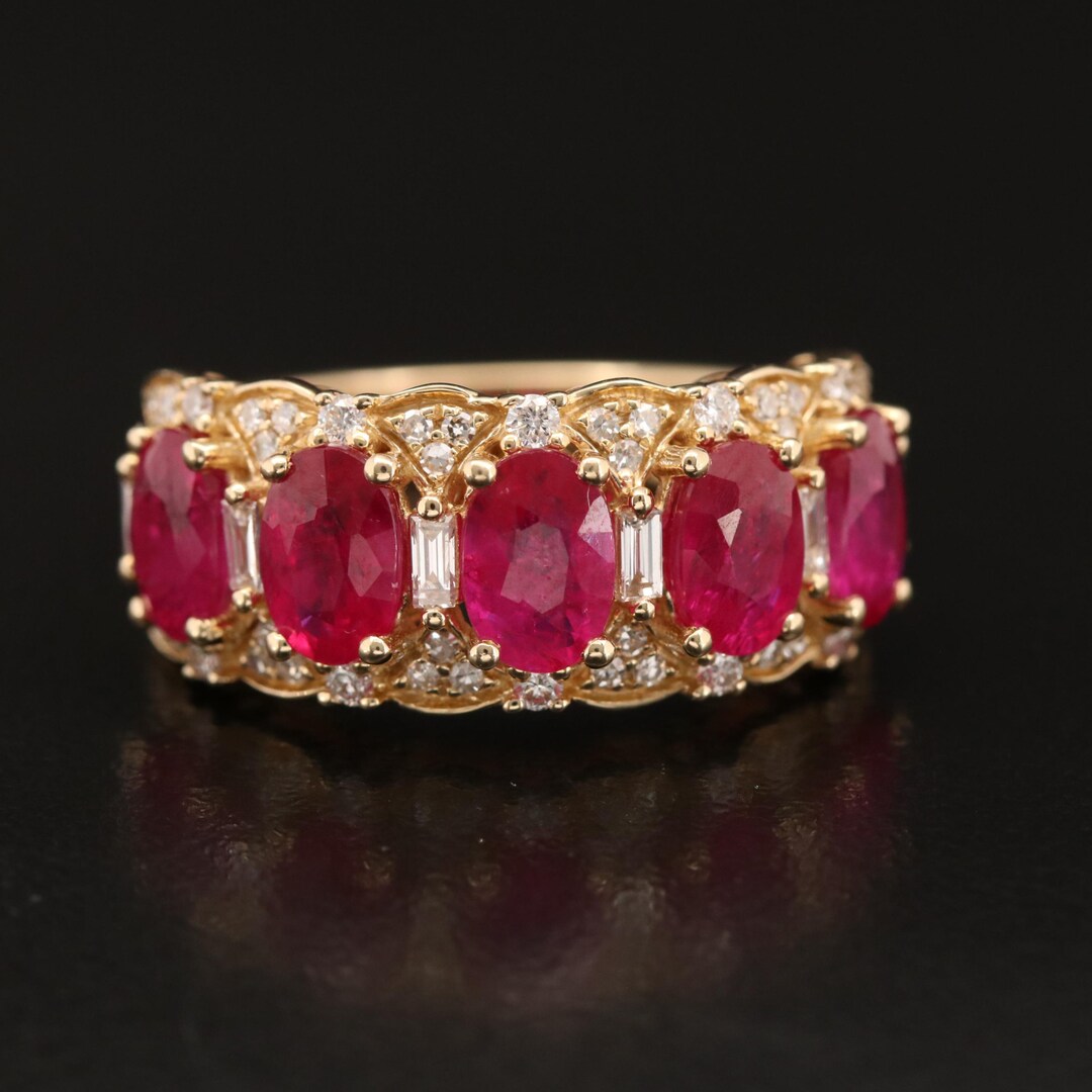 5 Oval Cut Ruby Engagement Ring, Victorian Ruby Diamond Wedding Ring ...