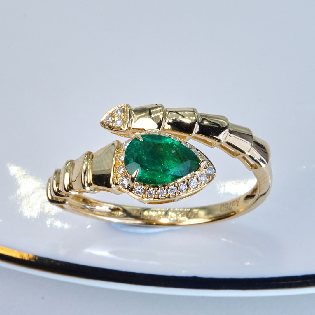 Emerald Snake Ring, Antique Snake Engagement Ring, Natural Emerald ...