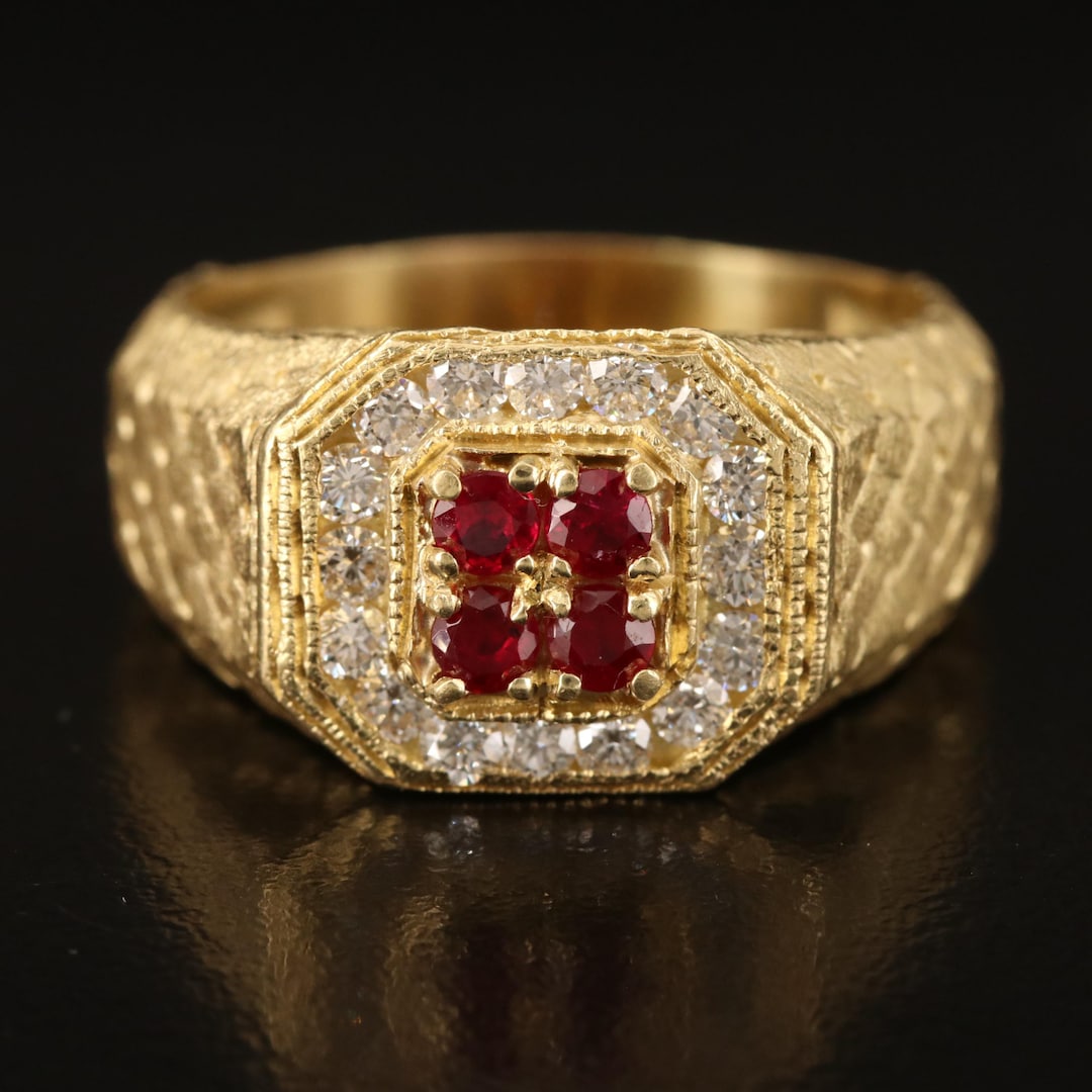 Ruby Wedding Band 14K Solid Gold Mens Engagement Ring Mens - Etsy