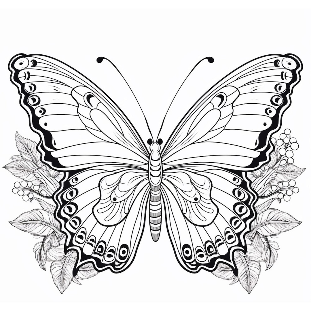Tranquility Butterfly and Flower Coloring Page - Etsy