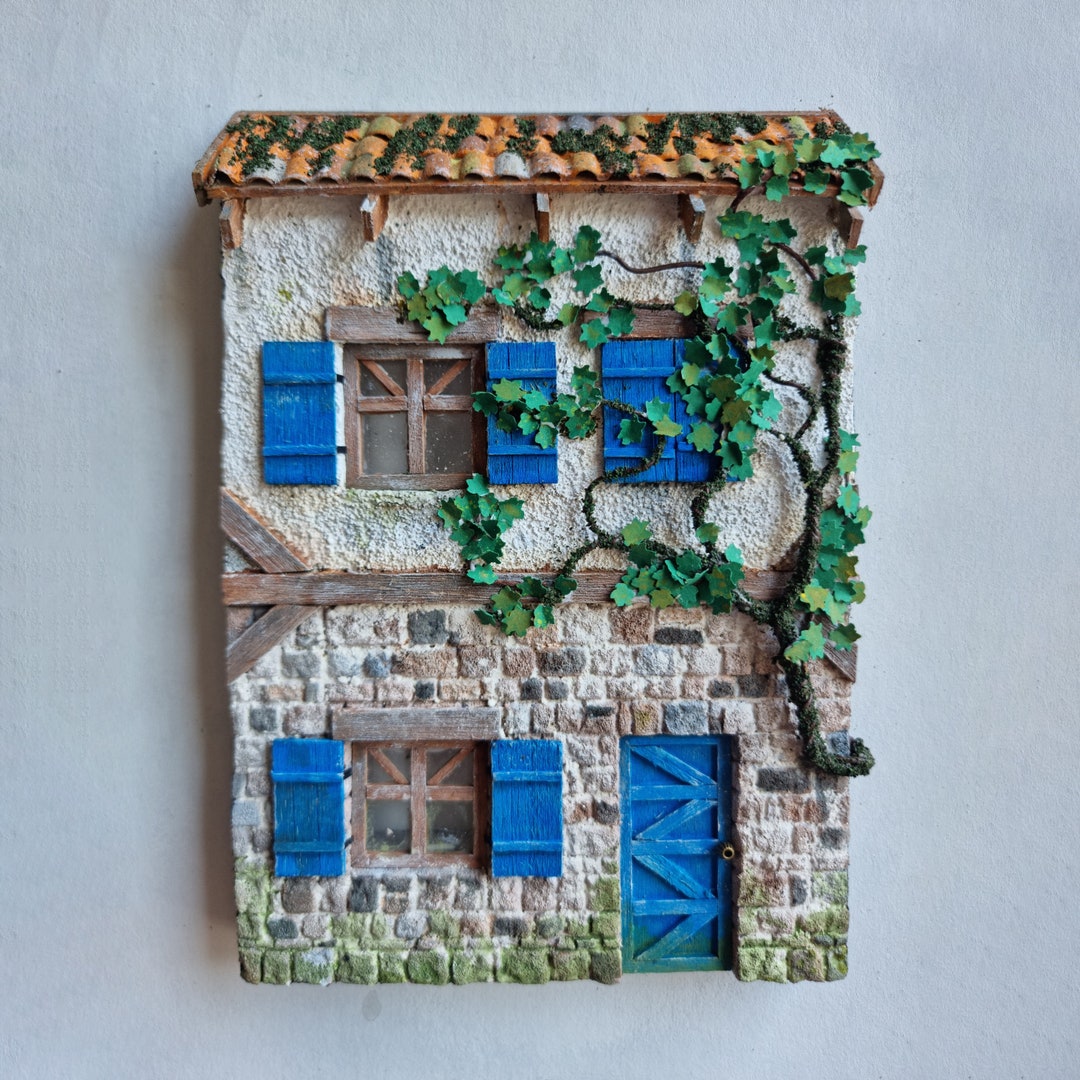 Framed Miniature House Facade, Rustic Wall Art Diorama, Old Italian ...