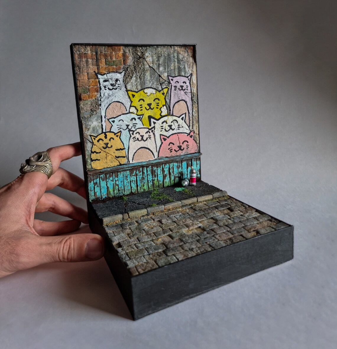 Abandoned Wall Diorama With Cat Graffiti Miniature Fasade Box Diorama ...