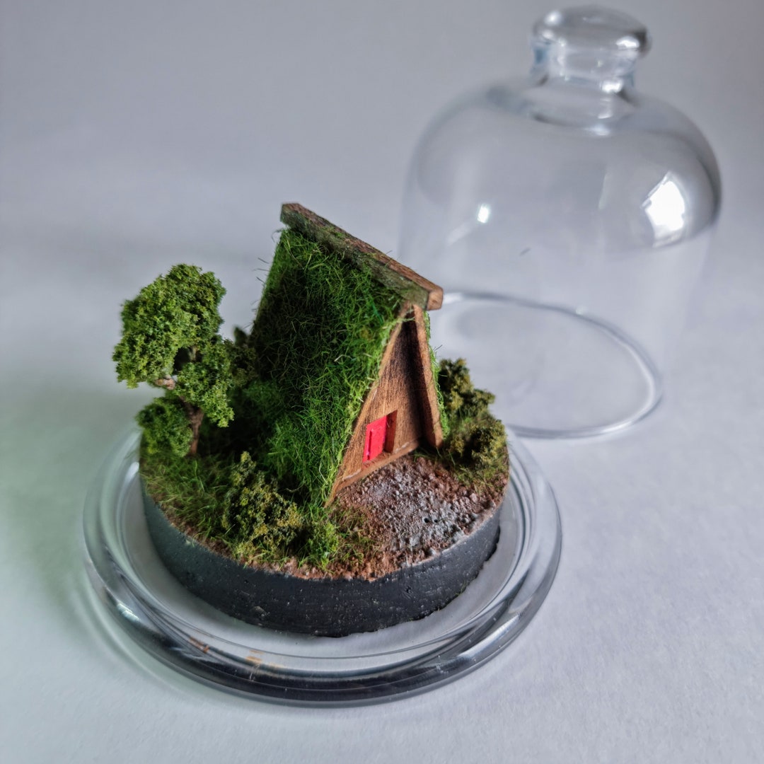 Miniature Cabin in Glass Dome-perfect Anniversary Gift for Her ...