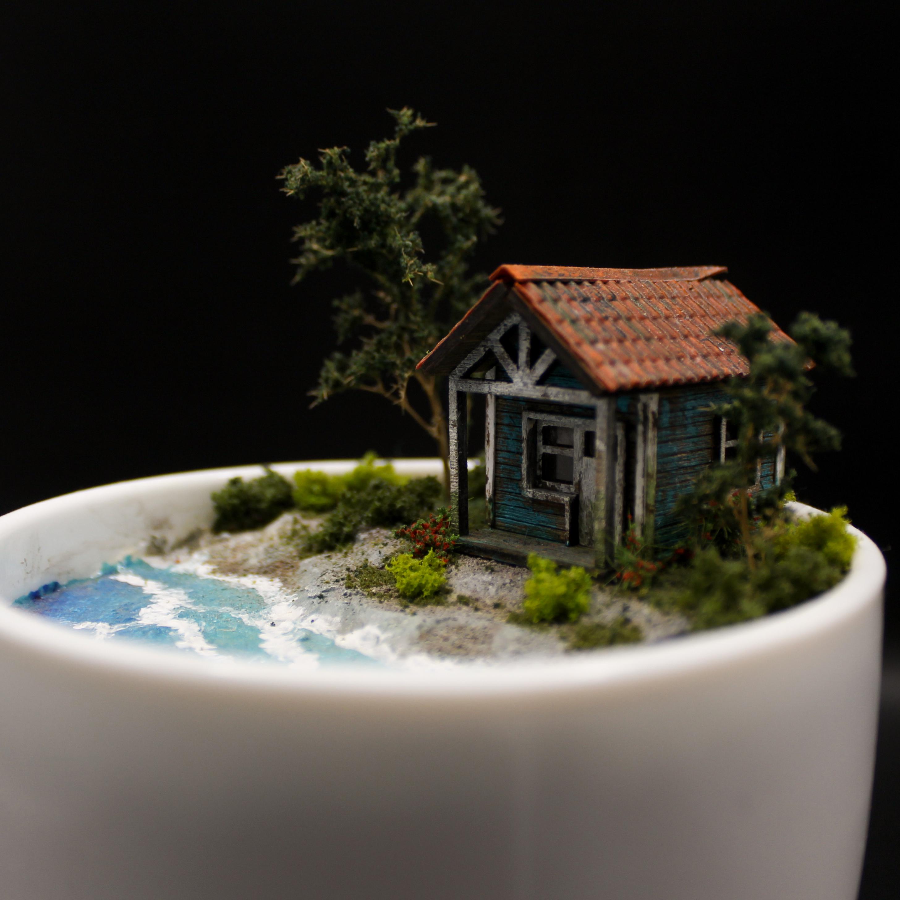 Enchanting Miniature Lake House Diorama in Coffee Cup: Handcrafted Tiny ...