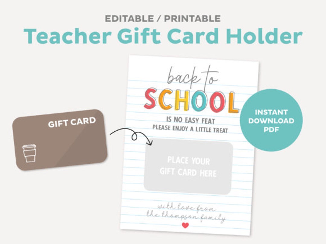 Back to School Teacher Gift Card Holder, Printable Teacher Gift Card ...
