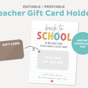 Back to School Teacher Gift Card Holder Printable Teacher - Etsy
