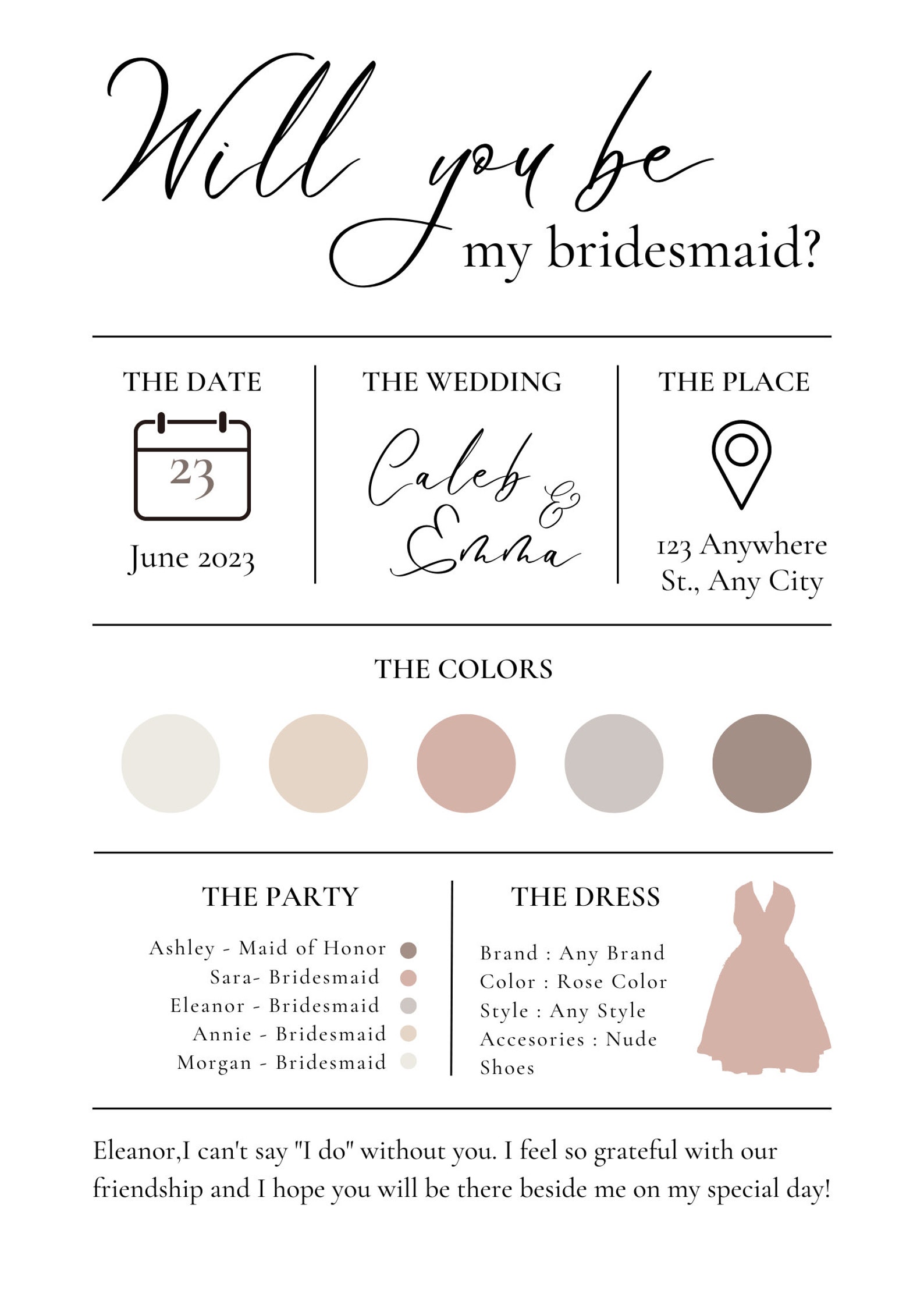 Bridesmaid Info Card Template, Bridal Party Info Card, Bridesmaid ...
