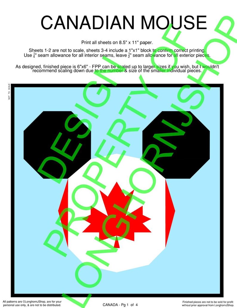 Canadian Flag Mouse Head - Foundation Paper Piecing - DIGITAL PATTERN ...