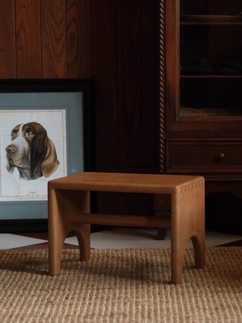 Handcrafted Solid Wood Stepping Stool Cherry Teak Dovetail Joint Bench ...