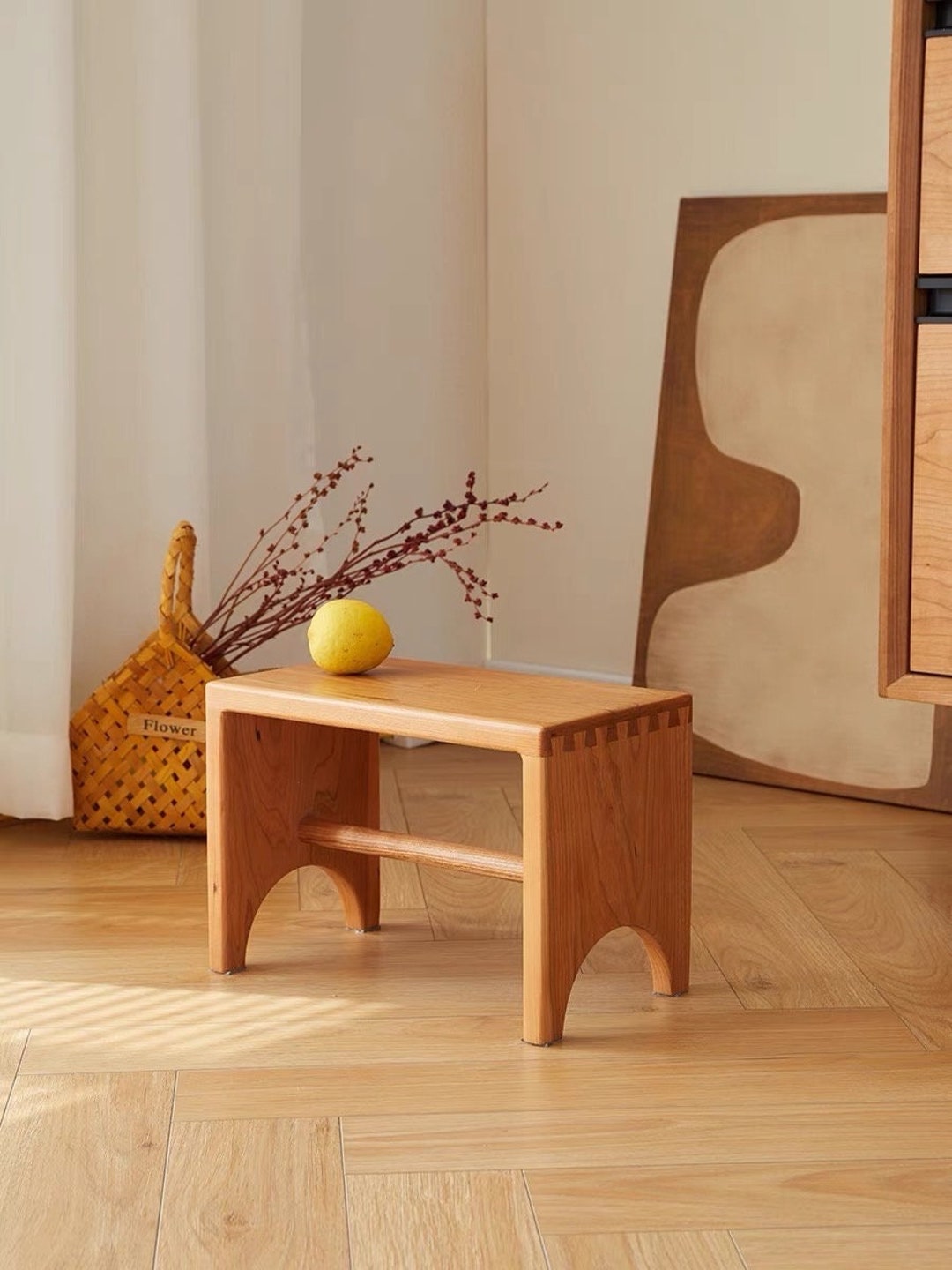 Handcrafted Solid Wood Stepping Stool Cherry Teak Dovetail Joint Bench ...