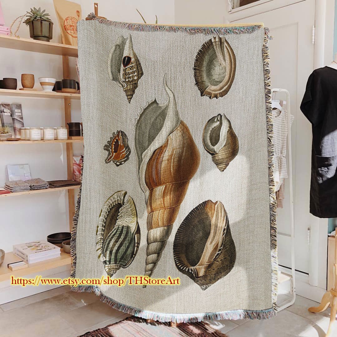 Mollusks Woven Blanket, Sea Snails Minky Blanket, Marine Ocean Life ...