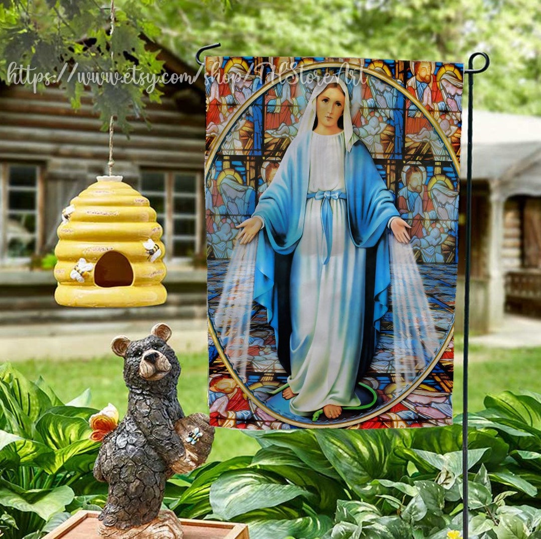 Mother Mary Garden Flag, Catholic Flag, Catholic Garden Flag, Lourdes ...