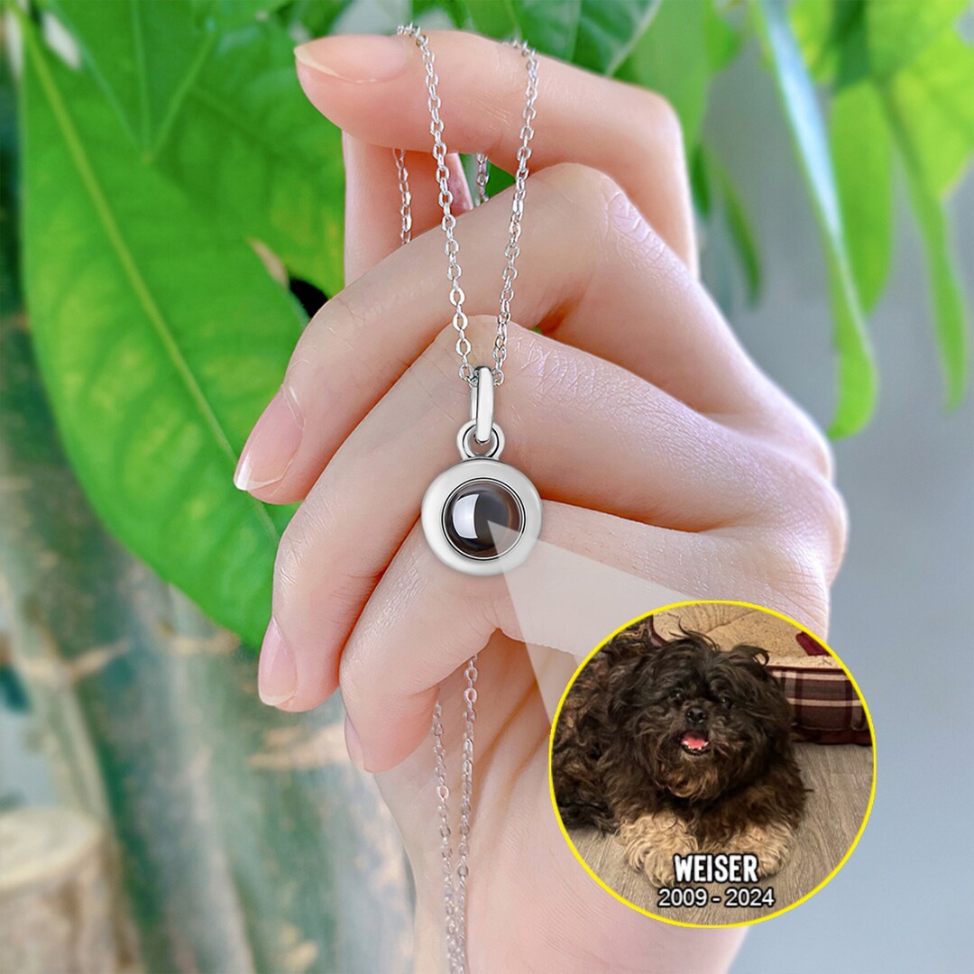 Personalized Pet Photo Projection Necklace, Pet Loss Projection Pendant ...