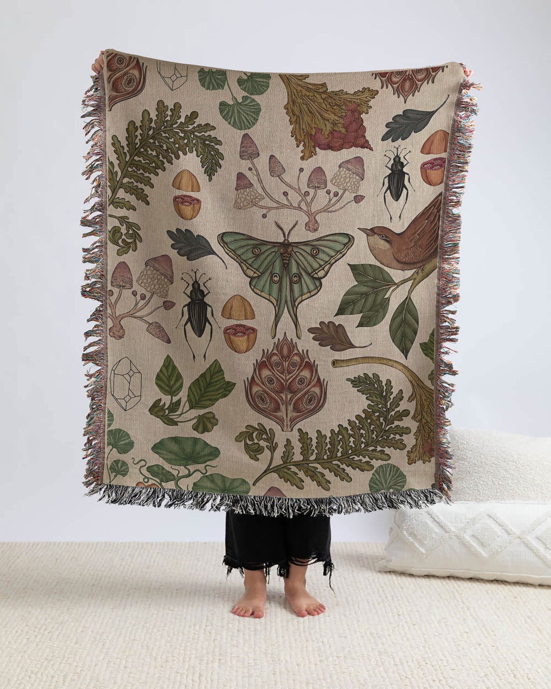 Emerald Moths Throw Woven Blanket, Moth Jungle Plush Blanket, Moth ...