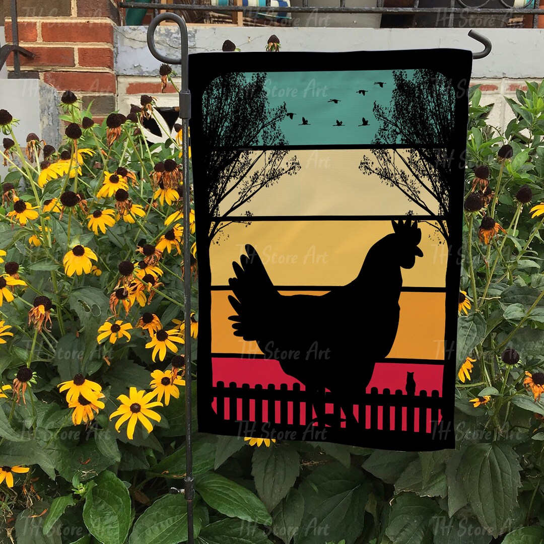 Retro Chicken Farm Animal Flag, Farmyard Friends Flag, Outdoor Holiday ...