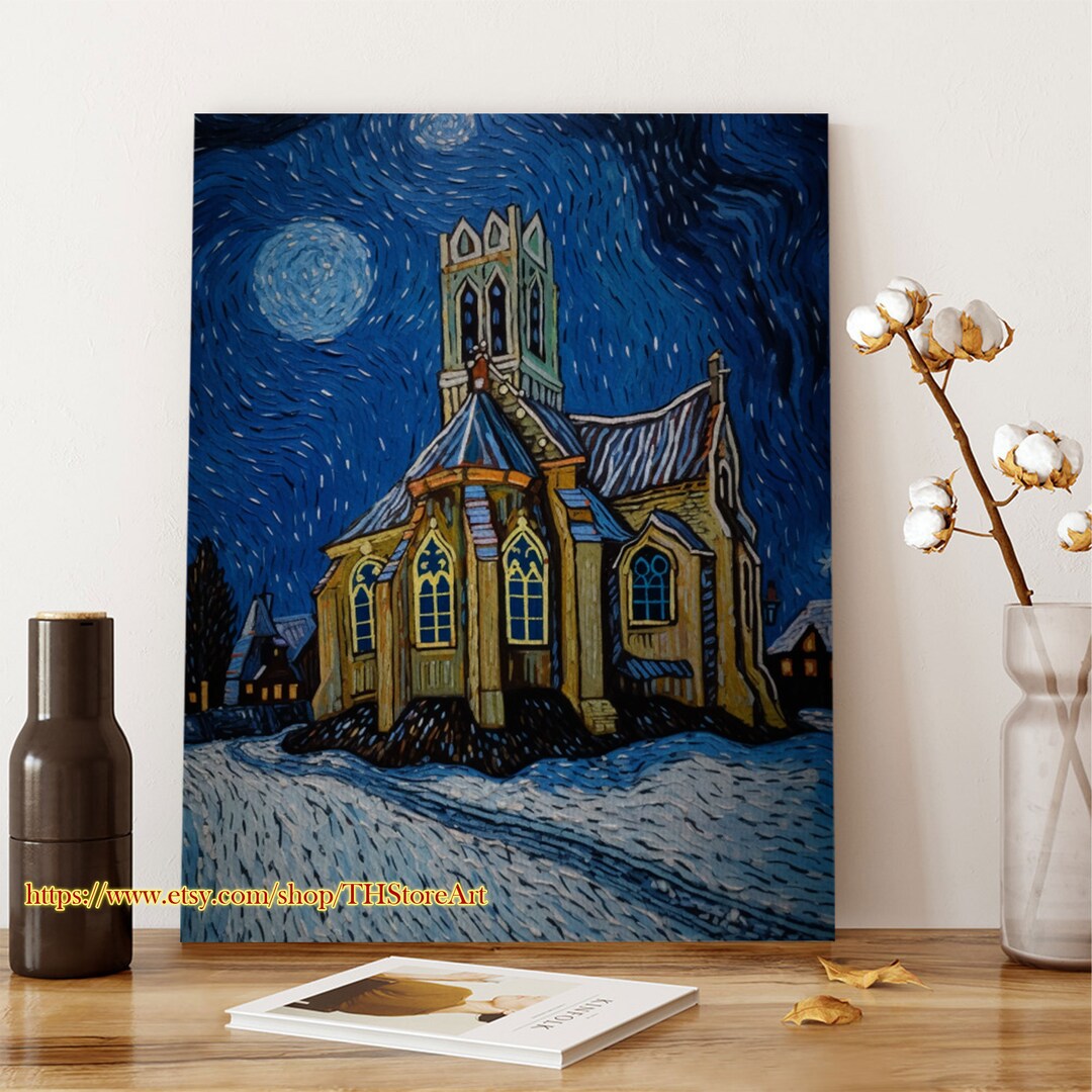 Starry Night Church Canvas Religious Painting Print Church - Etsy