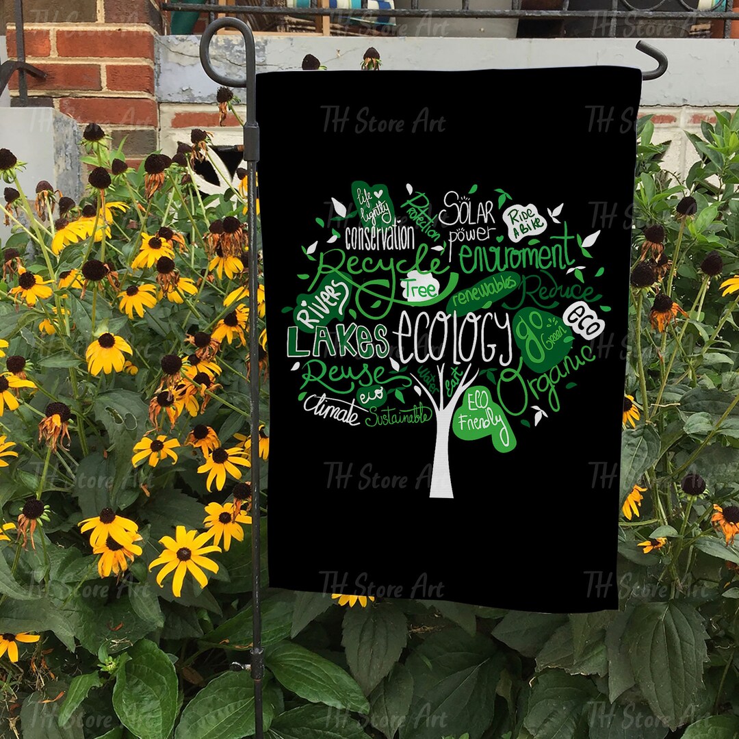 Ecology Tree Earth Day Flag, Cute Nature Lover Environmentalist Flag ...