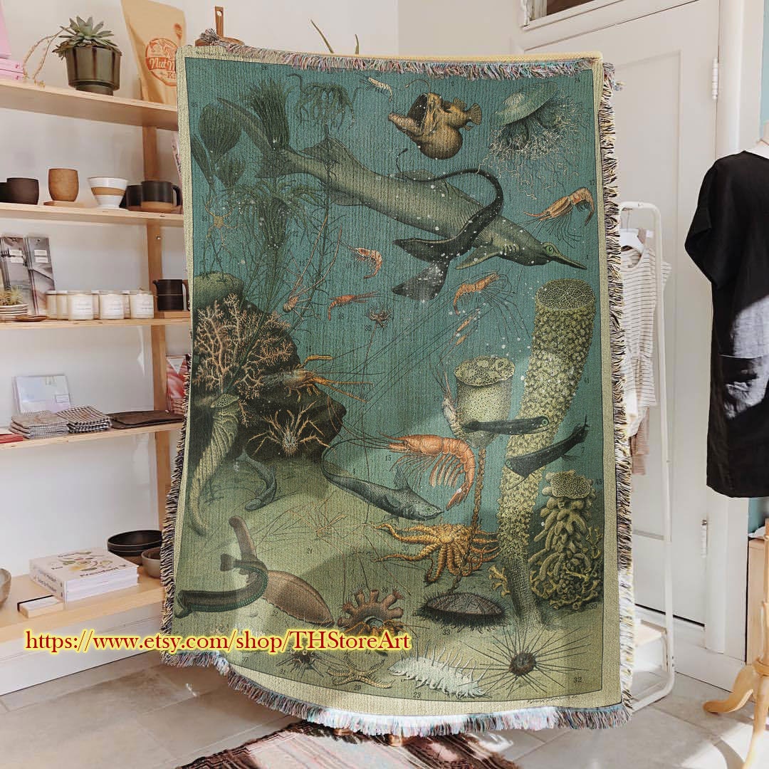 Creatures Fish Sharks Blanket, Animal Underwater Sea, Ocean Blanket ...