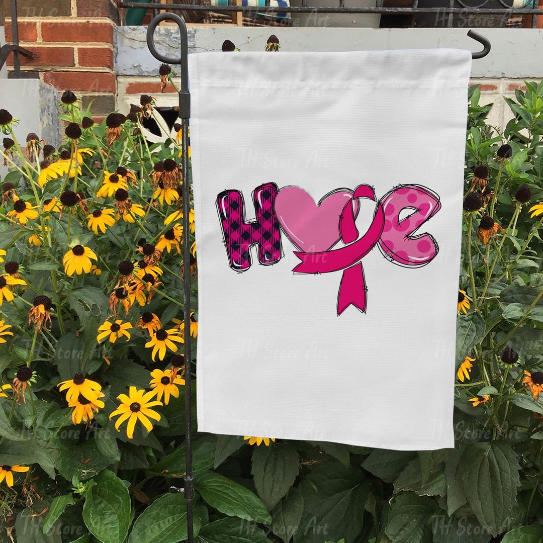 Hope Heart Pink Ribbon Flag, Breast Cancer Fighter Flag, Pink Ribbon ...